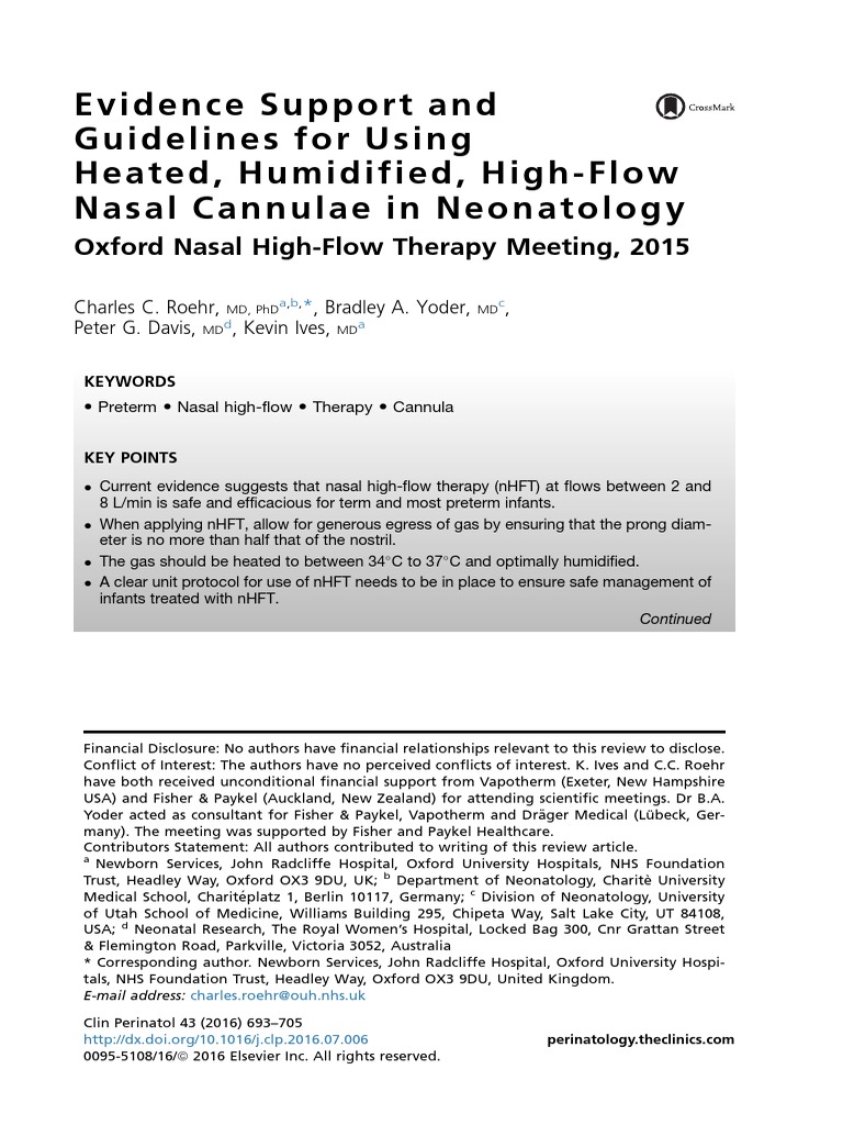 Evidence Support and Guidelines For Using Heated, Humidified, High-Flow ...