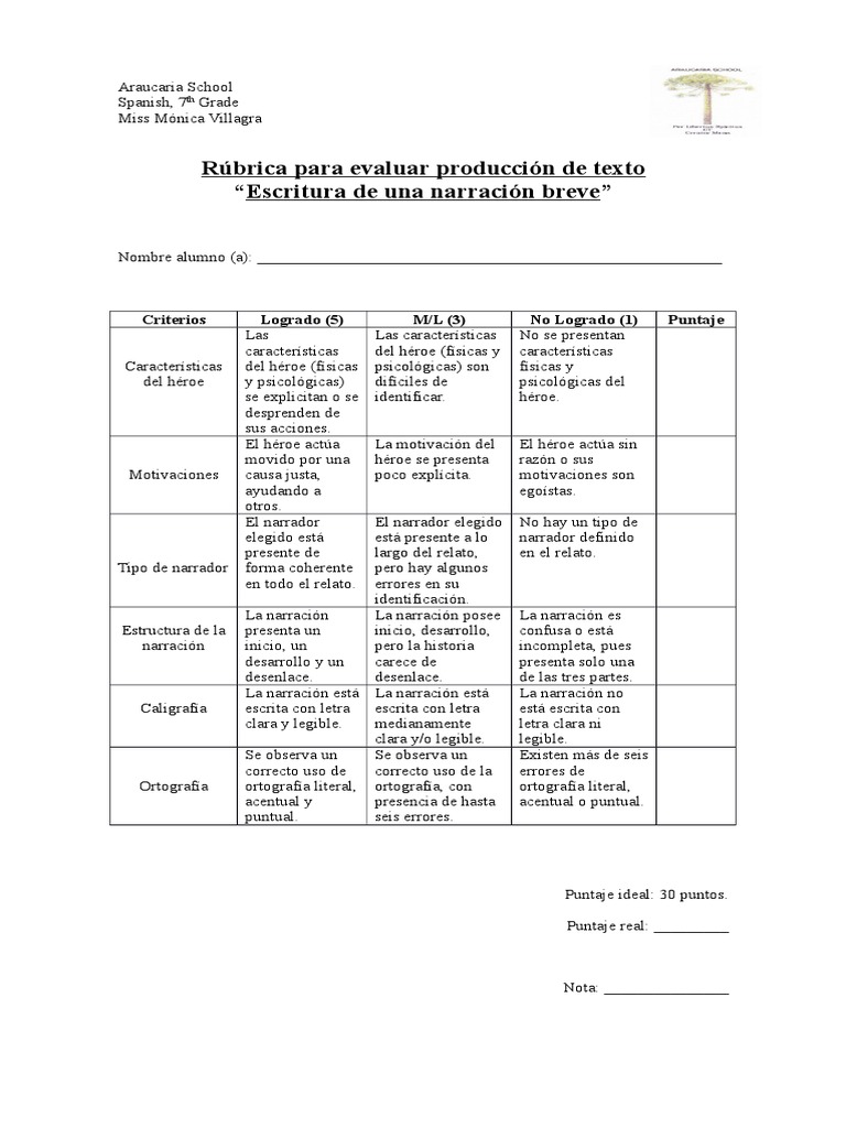 Rubrica Escritura de Una Narración Breve | PDF | Narración | Ciencia ...