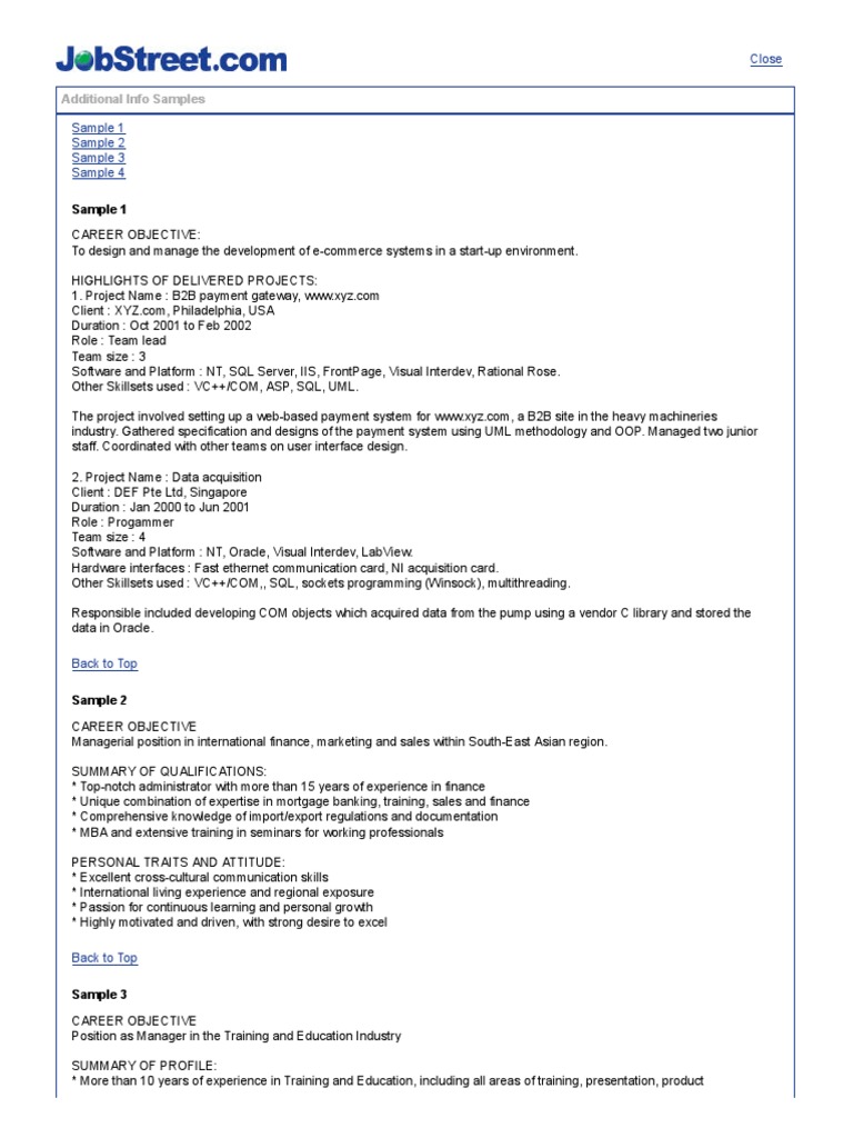 MyJobStreet - Additional Info Samples | PDF | Educational Technology ...