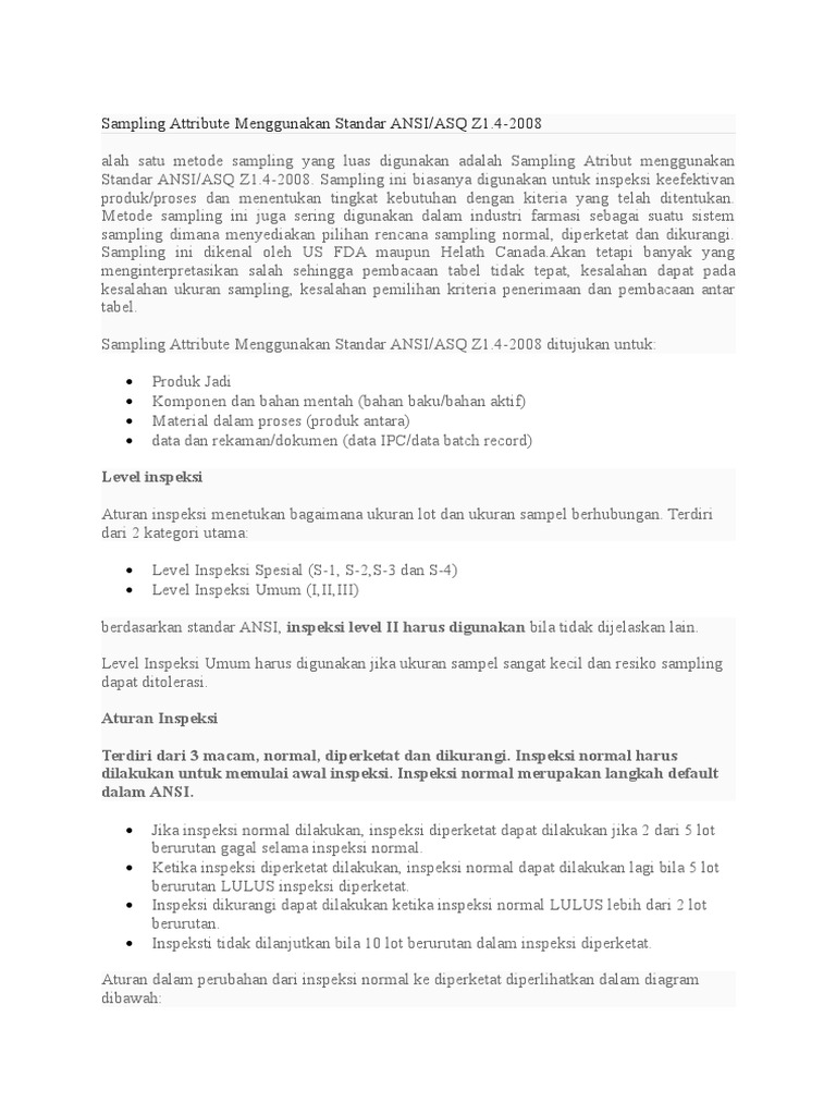 Sampling Attribute Menggunakan Standar ANSI | PDF