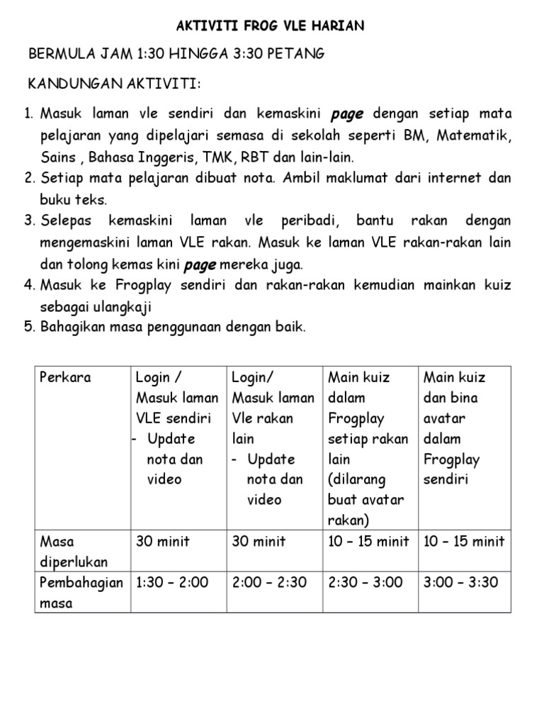 Aktiviti Frog Vle Harian | PDF