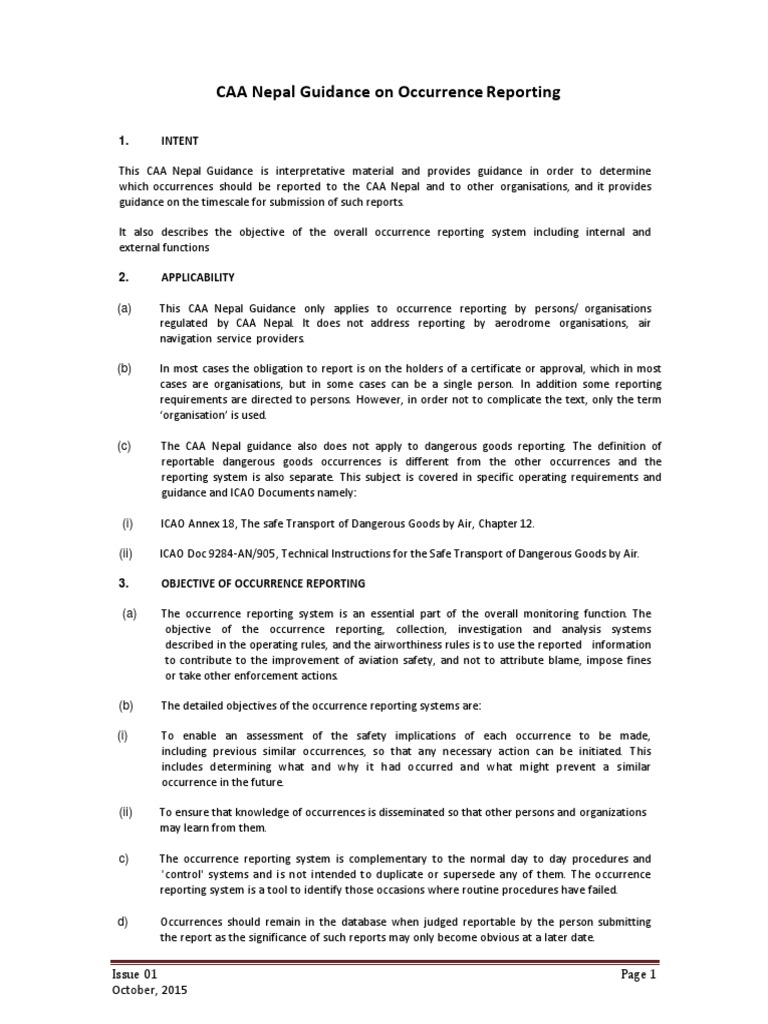 CAA Nepal Guidance On Occurrence Reporting | PDF | Air Traffic Control | Dangerous Goods