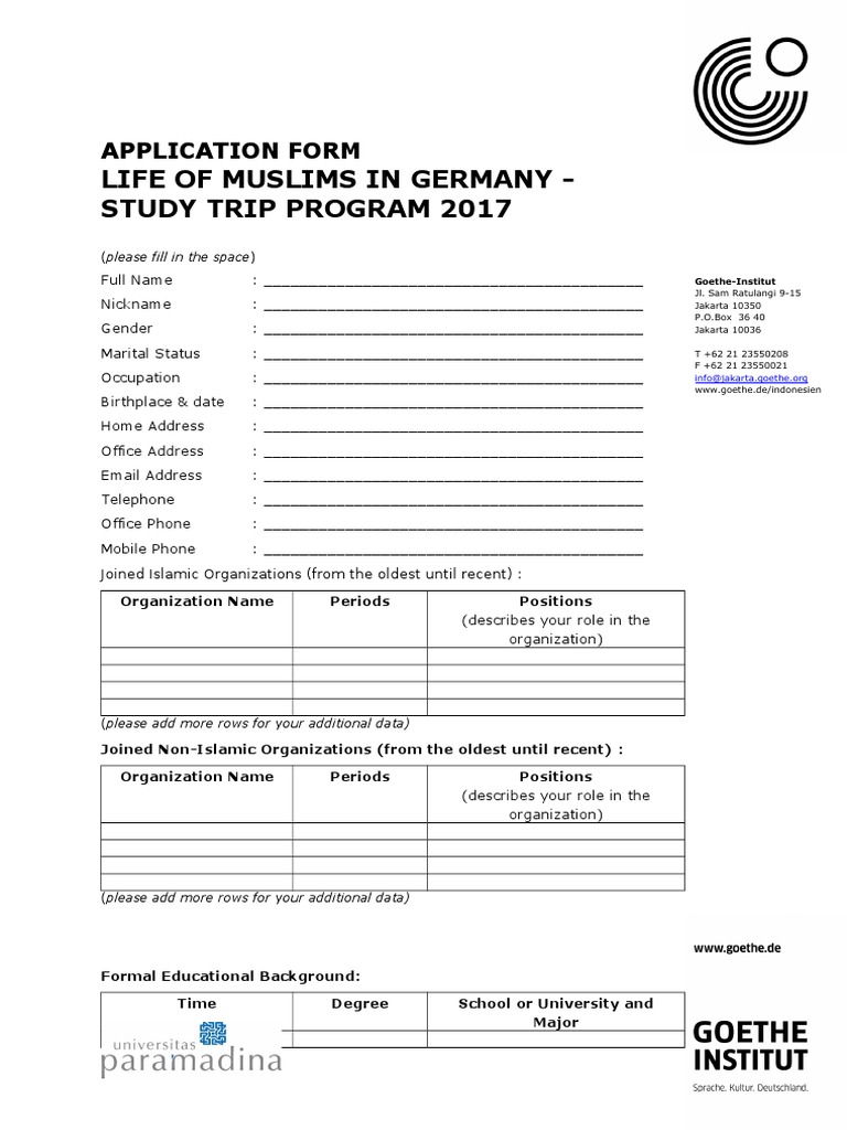 Life of Muslims in Germany - Study Trip Program 2017: Application Form | PDF | Communication