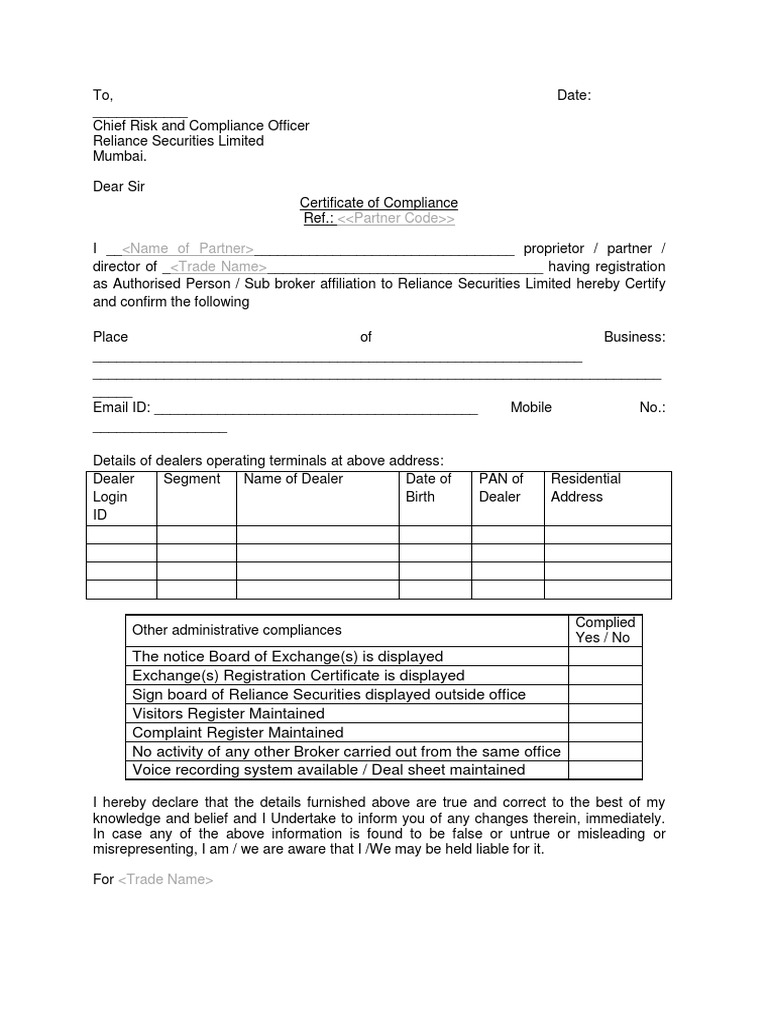 Format of Certificate From Partners | PDF