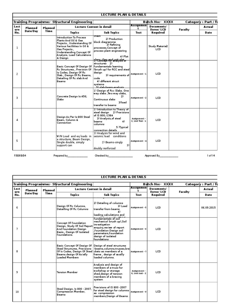 Lecture Plan & Details Training Programme:-Structural Engineering Batch ...