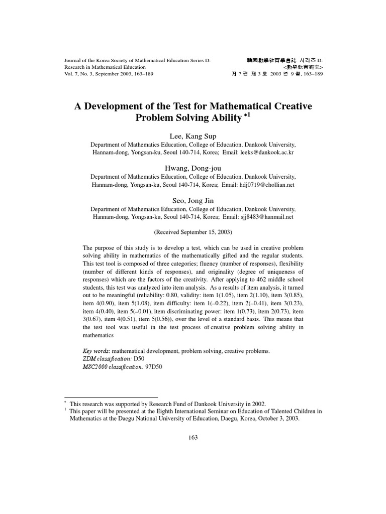 A Development of The Test For Mathematical Creative Problem Solving ...