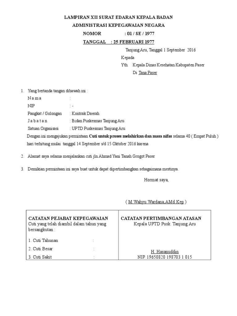 Contoh Draft Cuti | PDF