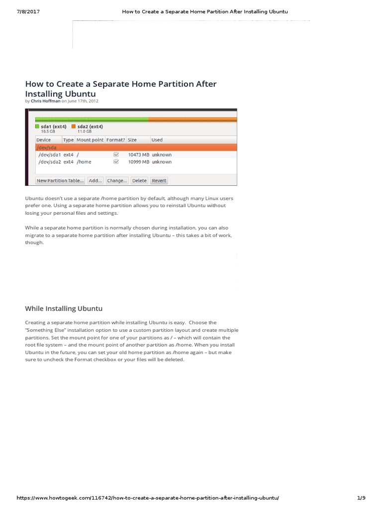How To Create A Separate Home Partition After Installing Ubuntu Pdf Ubuntu Operating System