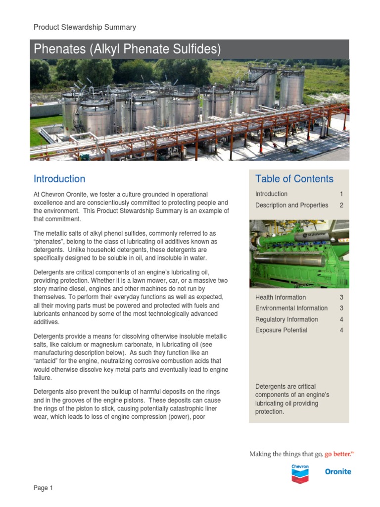Phenates (Alkyl Phenate Sulfides) : Product Stewardship Summary | PDF ...
