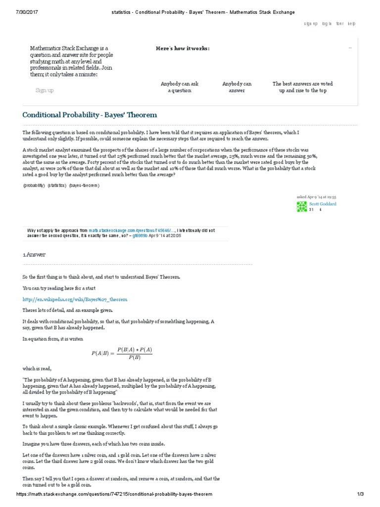 Statistics - Conditional Probability - Bayes' Theorem - Mathematics Stack Exchange | Download ...