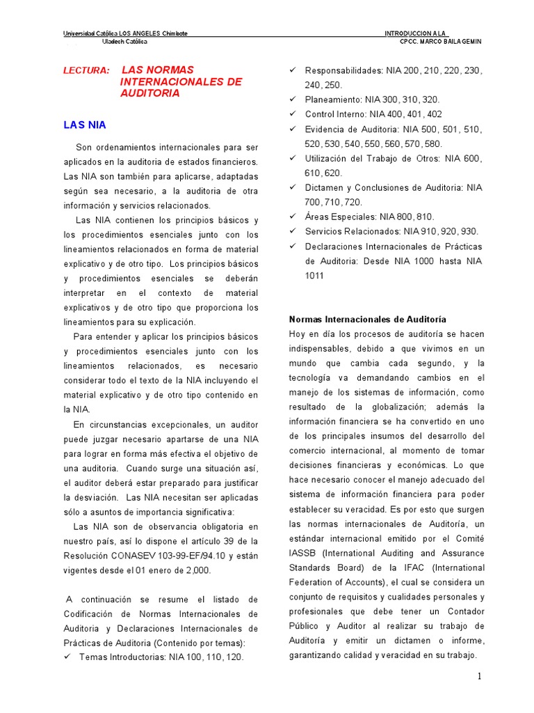 Las Normas Internac de Audit NIA | PDF | Auditoría financiera | Contralor