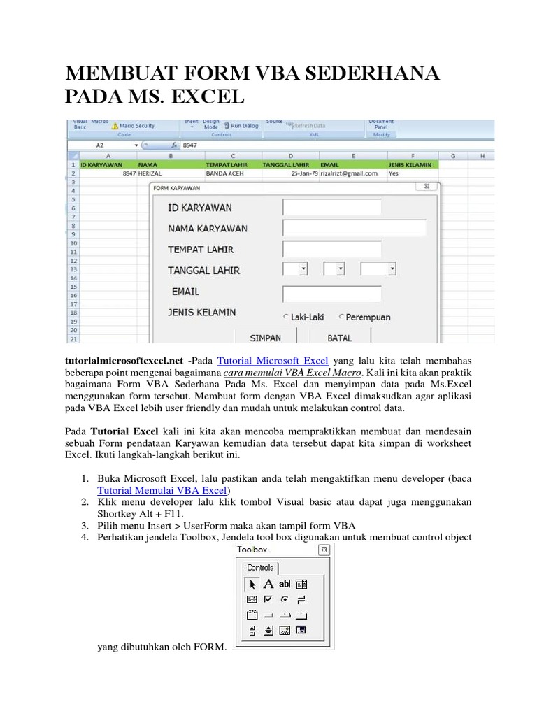 Membuat Form Vba Sederhana Pada Ms | PDF