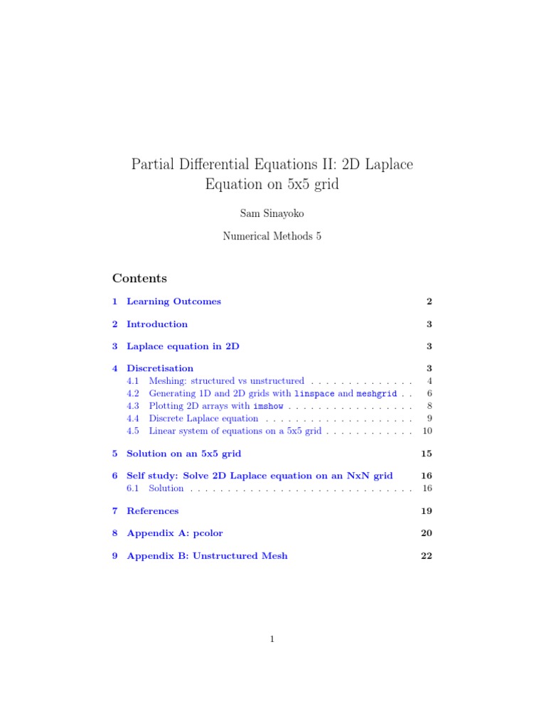 Partial Differential Equations II: 2D Laplace Equation On 5x5 Grid | Download Free PDF | Matrix ...