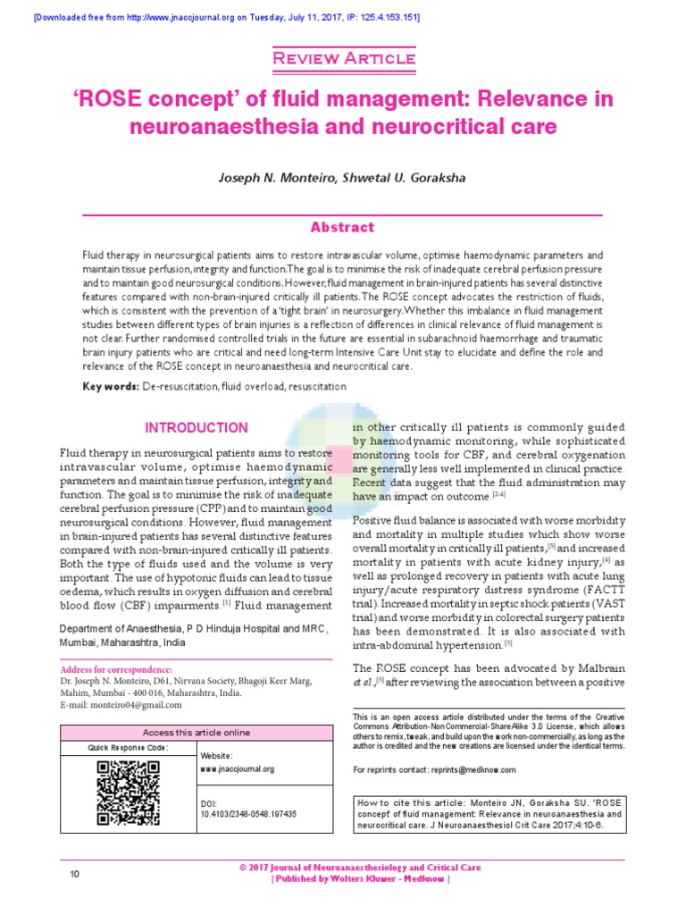 ROSE Concept' of Fluid Management | PDF | Shock (Circulatory) | Animal ...