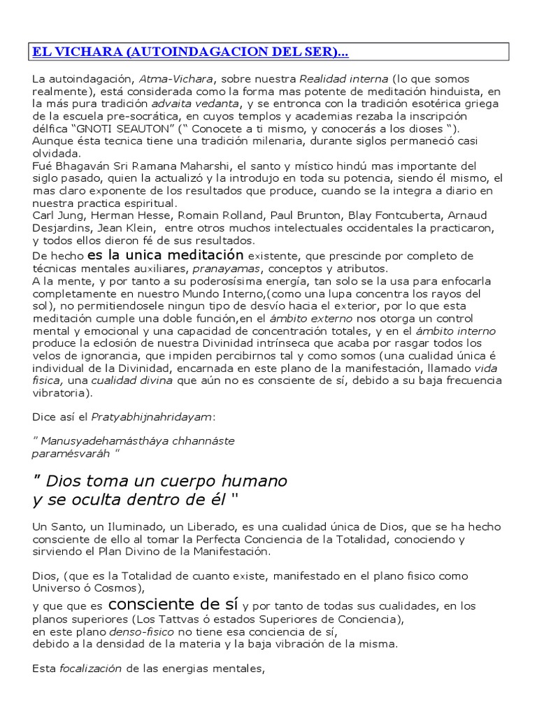 El Vichara | PDF | Ramana Maharshi | Meditación