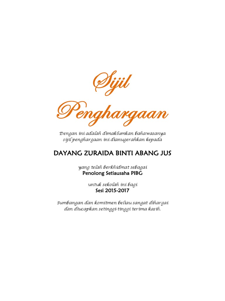 Sijil Penghargaan Ajk Pibg | PDF