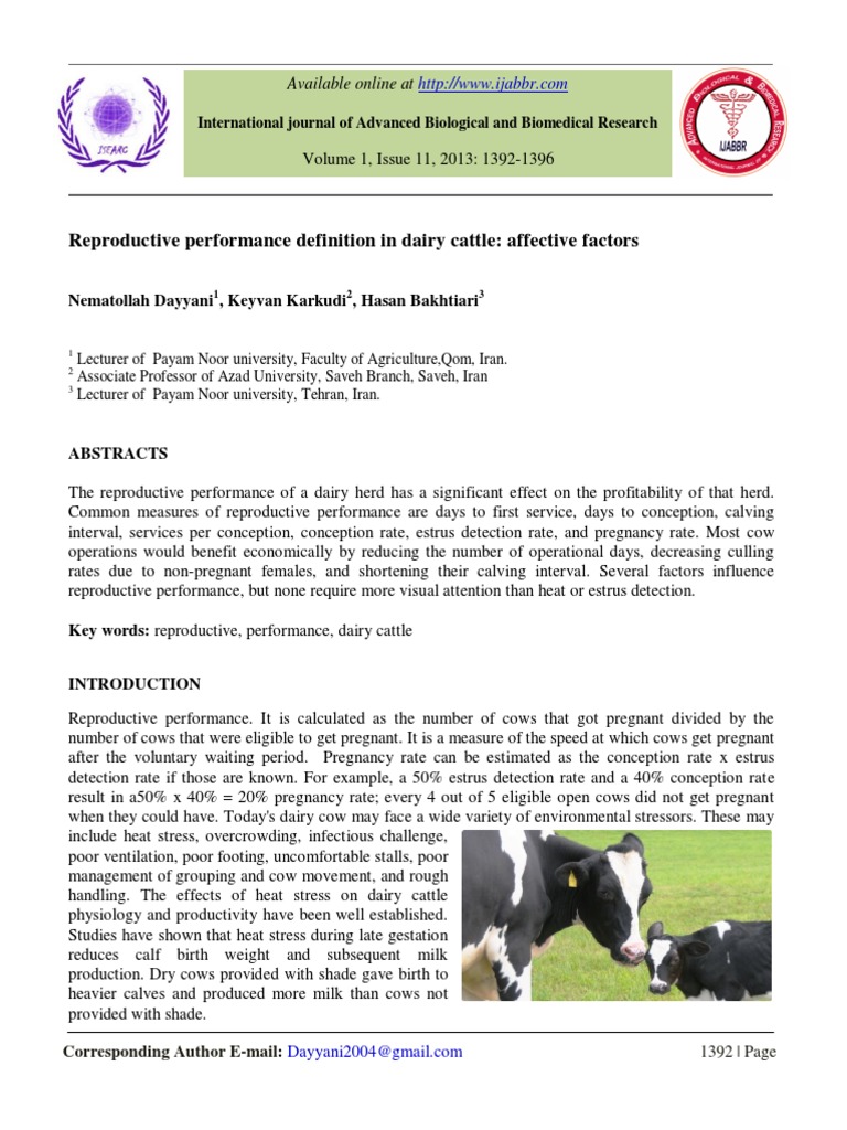Dairy Cattle Reproductive Factors | PDF | Dairy Cattle | Cattle