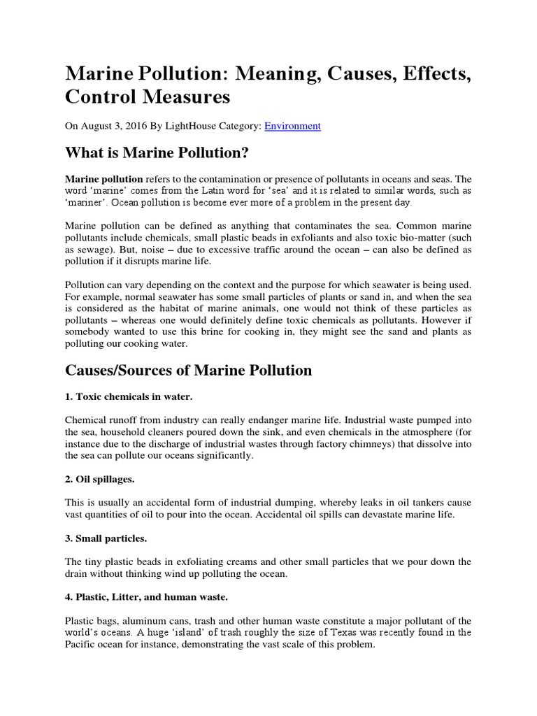 Marine Pollution: Meaning, Causes, Effects, Control Measures | PDF ...