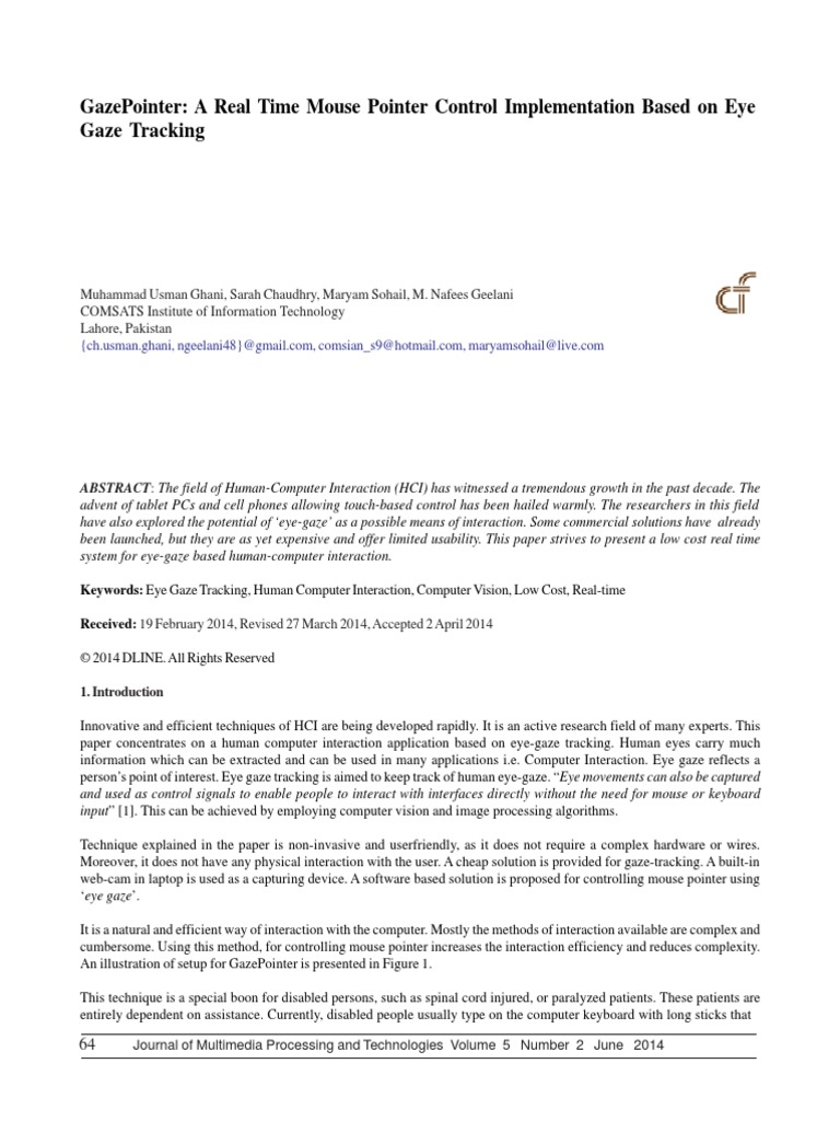 GazePointer Journal | Download Free PDF | Graphical User Interfaces | Human–Computer Interaction