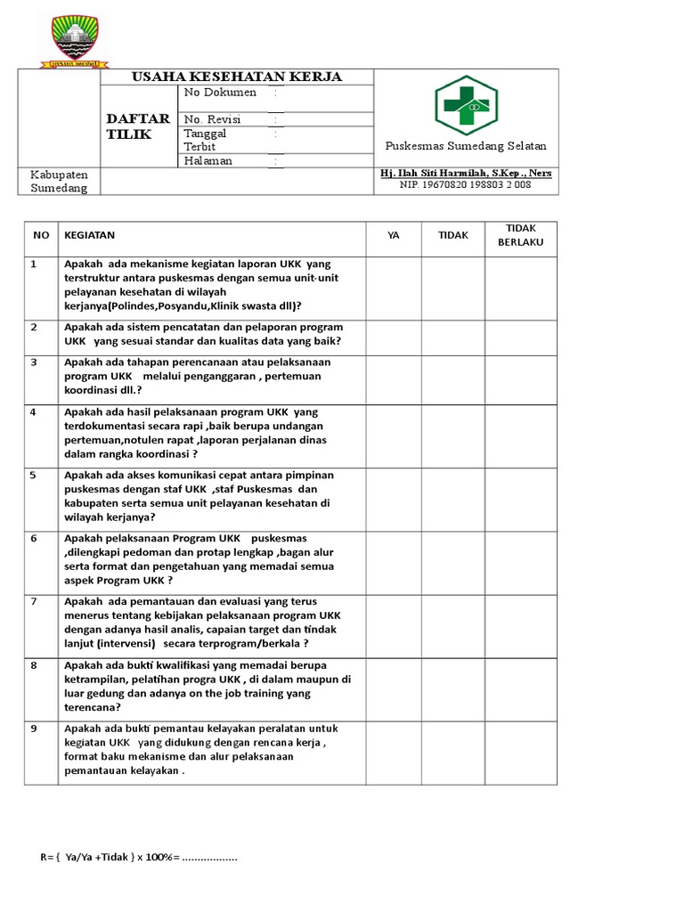Daftar Tilik Program UKK | PDF