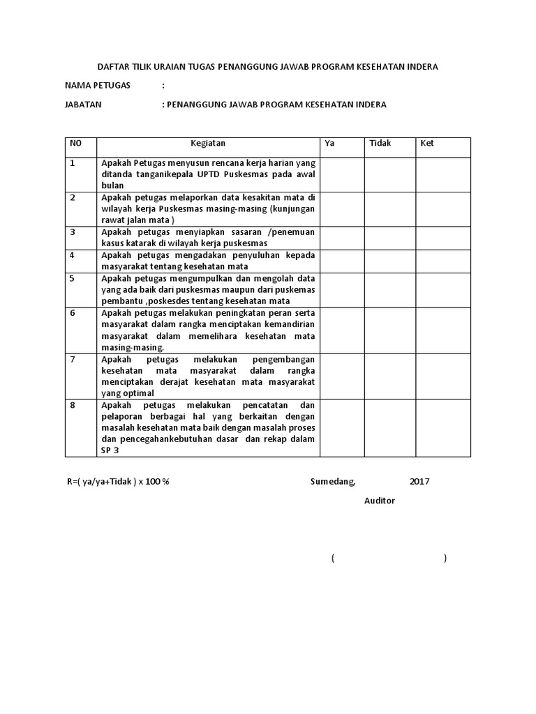 Daftar Tilik Program Kesehatan Indera | PDF
