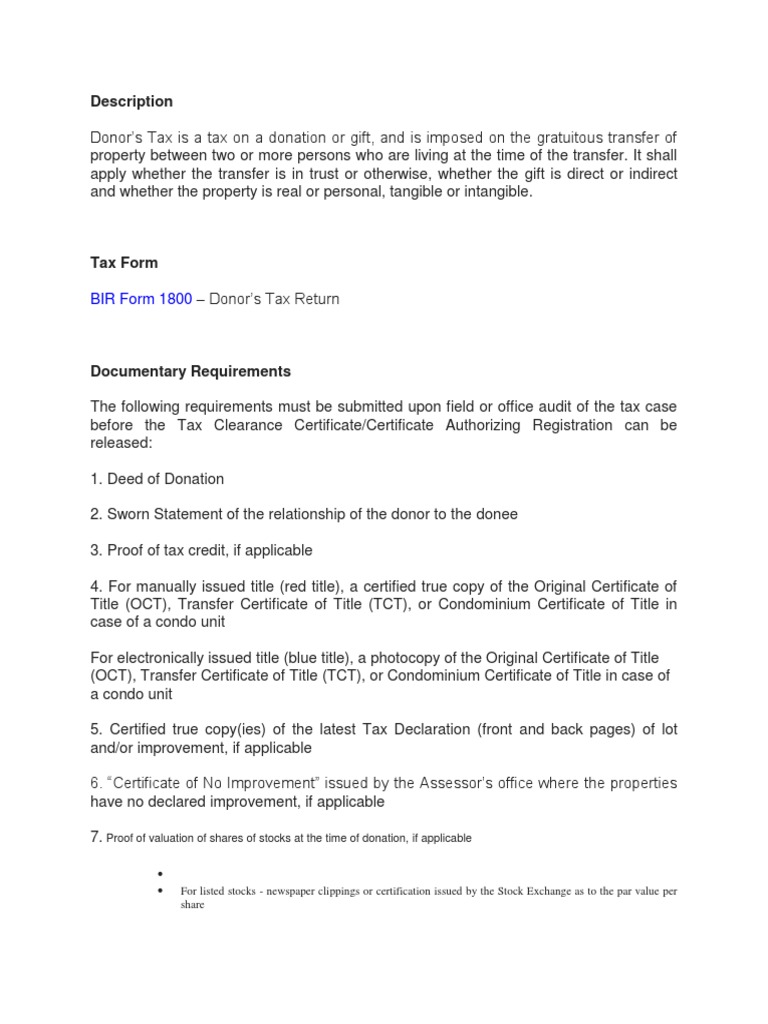 Description: BIR Form 1800 | PDF | Donation | Taxes