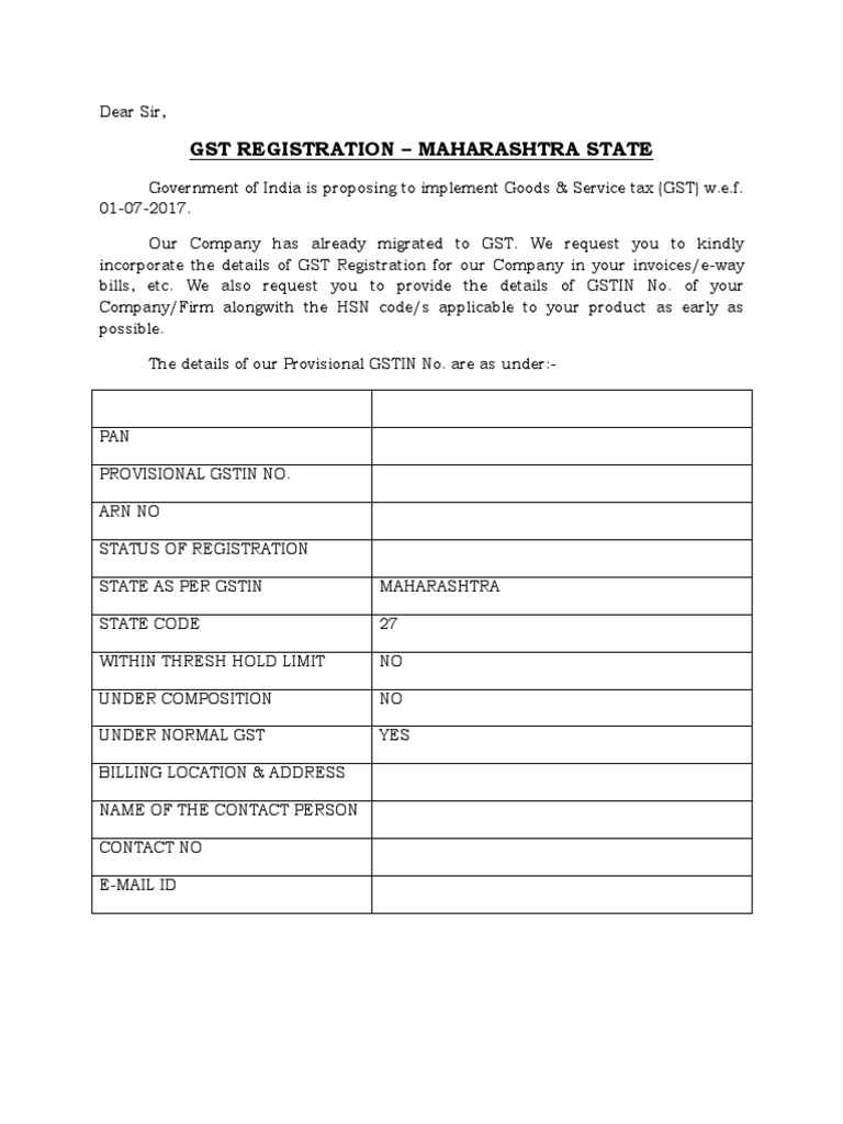 GST Registration - Maharashtra State | PDF