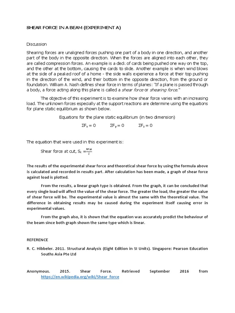 Shear Force Variation Experiment | PDF | Science & Mathematics