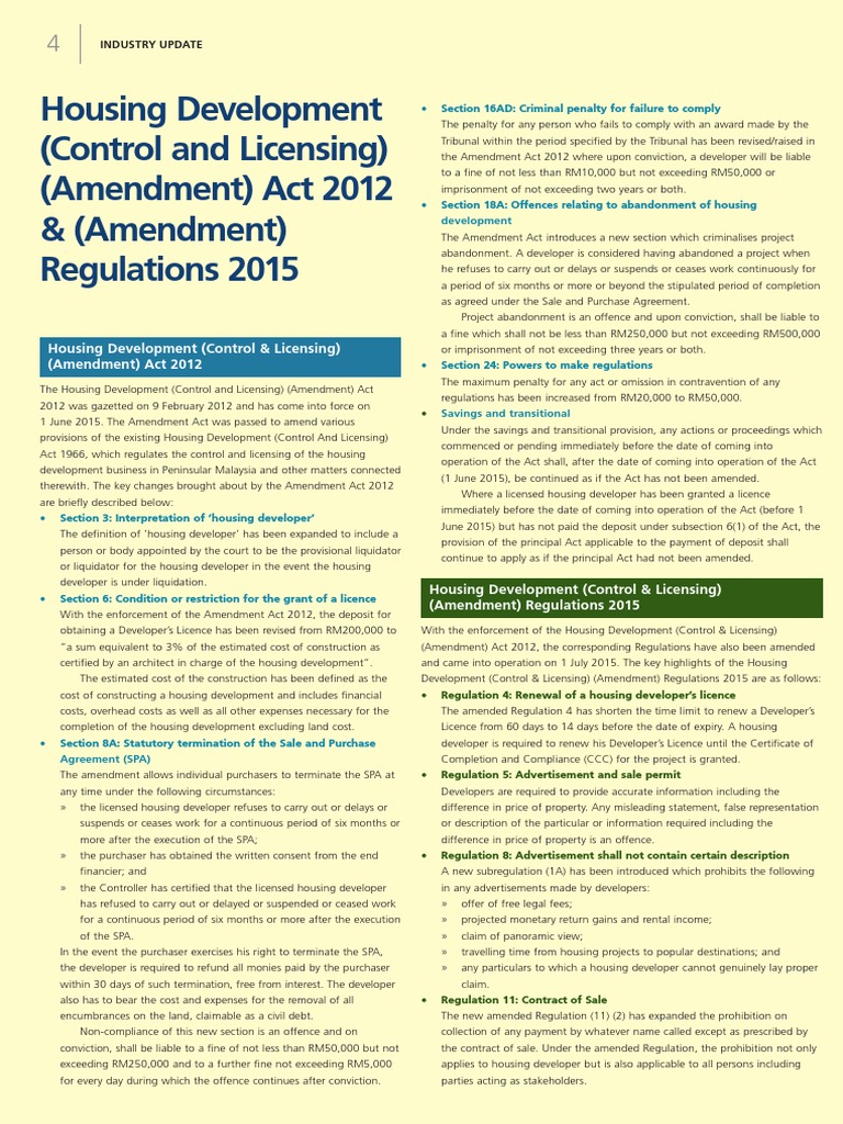 Housing Development Act Amendments 2015 | PDF | License | Fine (Penalty)