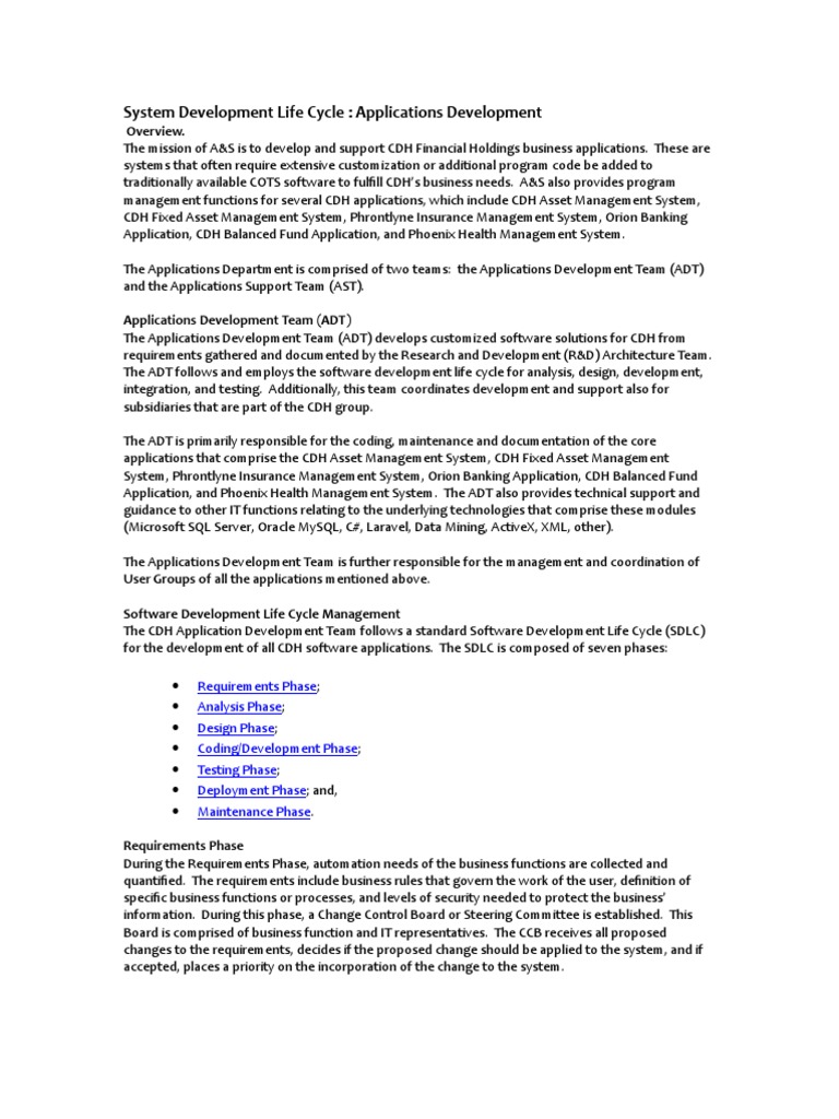 CDH Software Development Life Cycle | PDF | Software Development ...