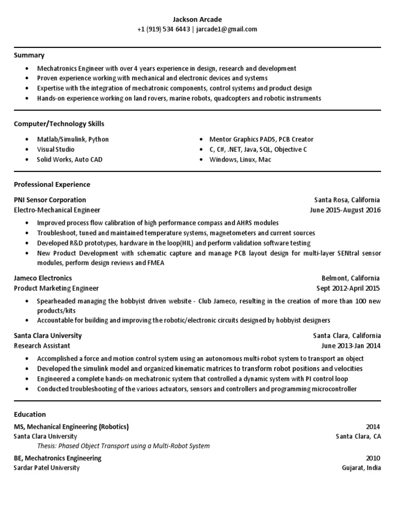 Jackson Arcade Resume | PDF | Robotics | Electronics