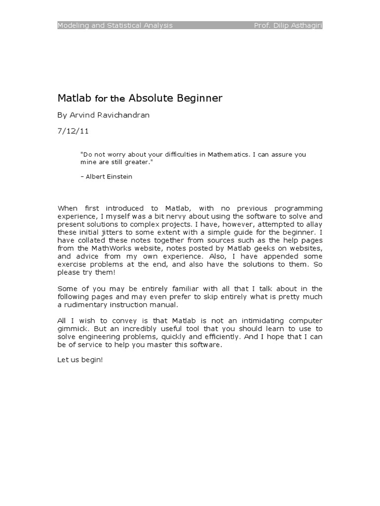 Matlab Absolute Beginner: For The | PDF | Control Flow | Matlab