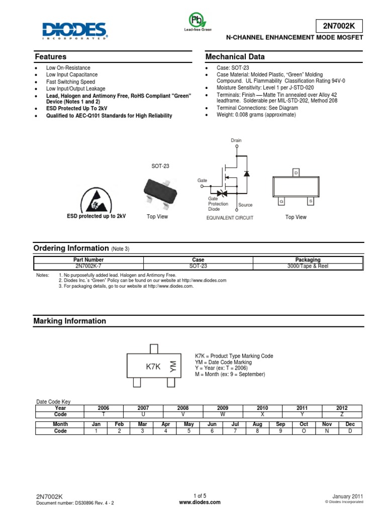 Diodes Inc. 2N7002K 7 Datasheet | PDF | Field Effect Transistor | Trademark
