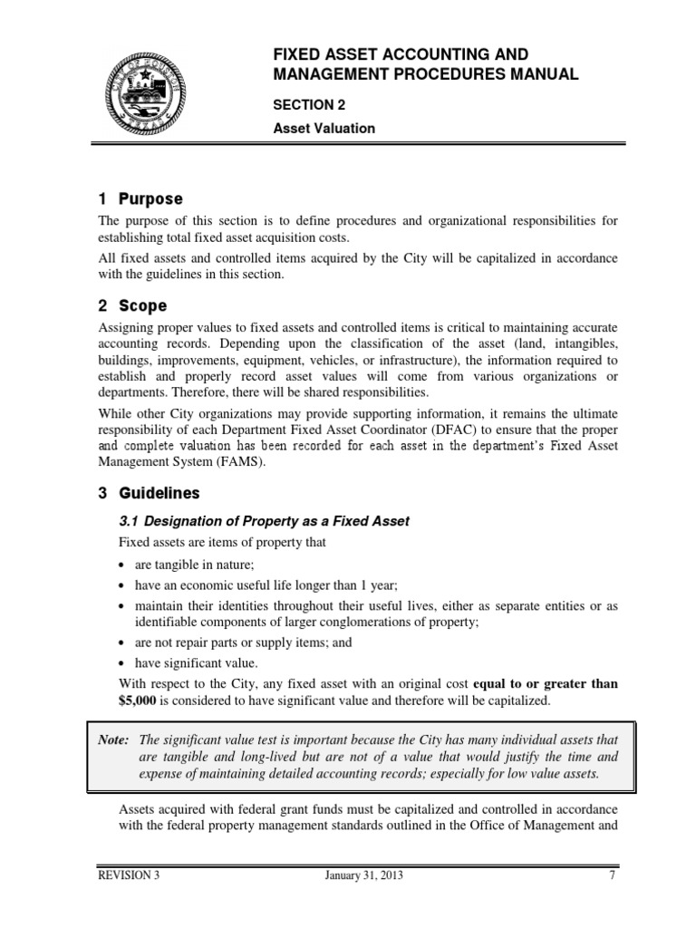Fixed Asset Accounting and Management Procedures Manual | Download Free ...