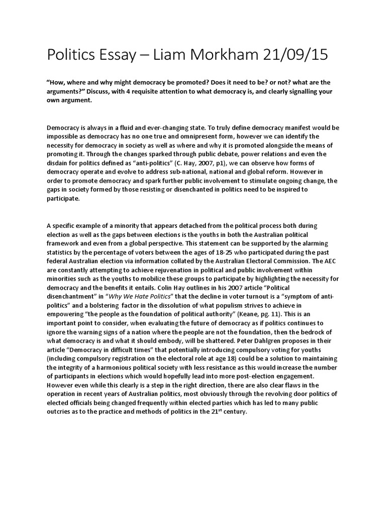 Politics Essay - Liam Morkham 21/09/15 | PDF | Democracy | Political ...