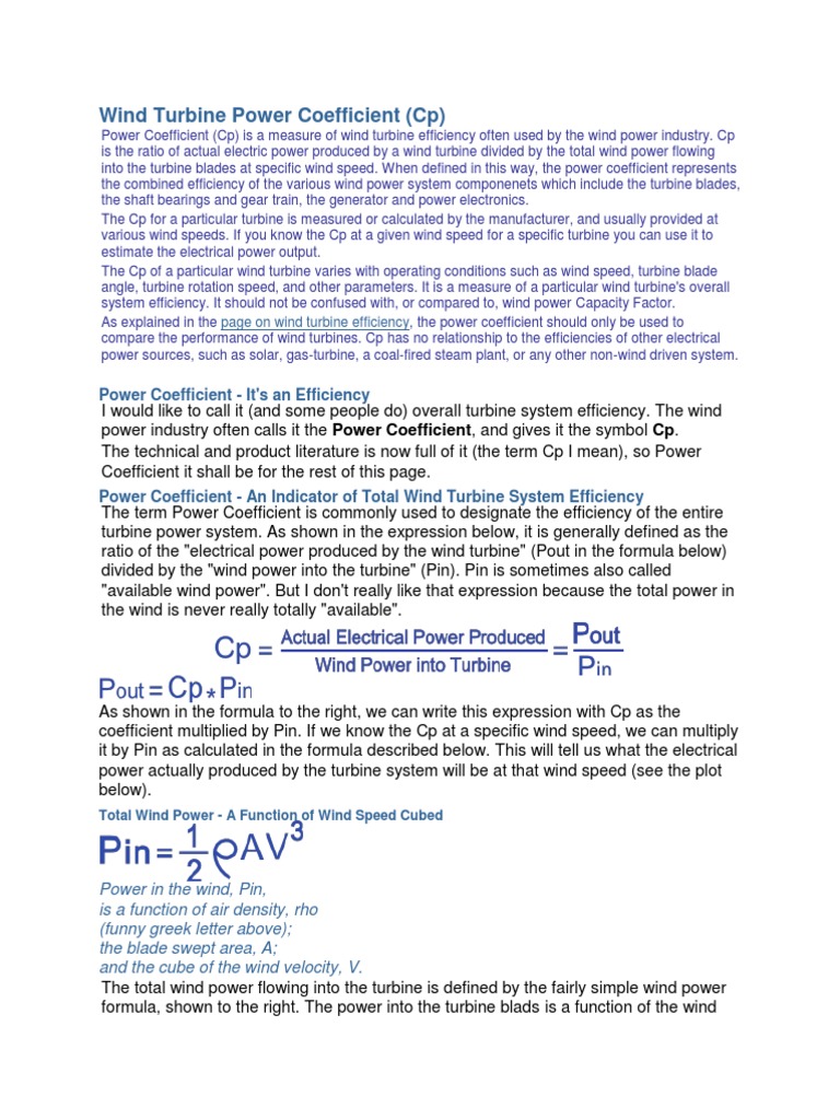 Wind Turbine Power Coefficient Pdf Wind Power Wind Turbine