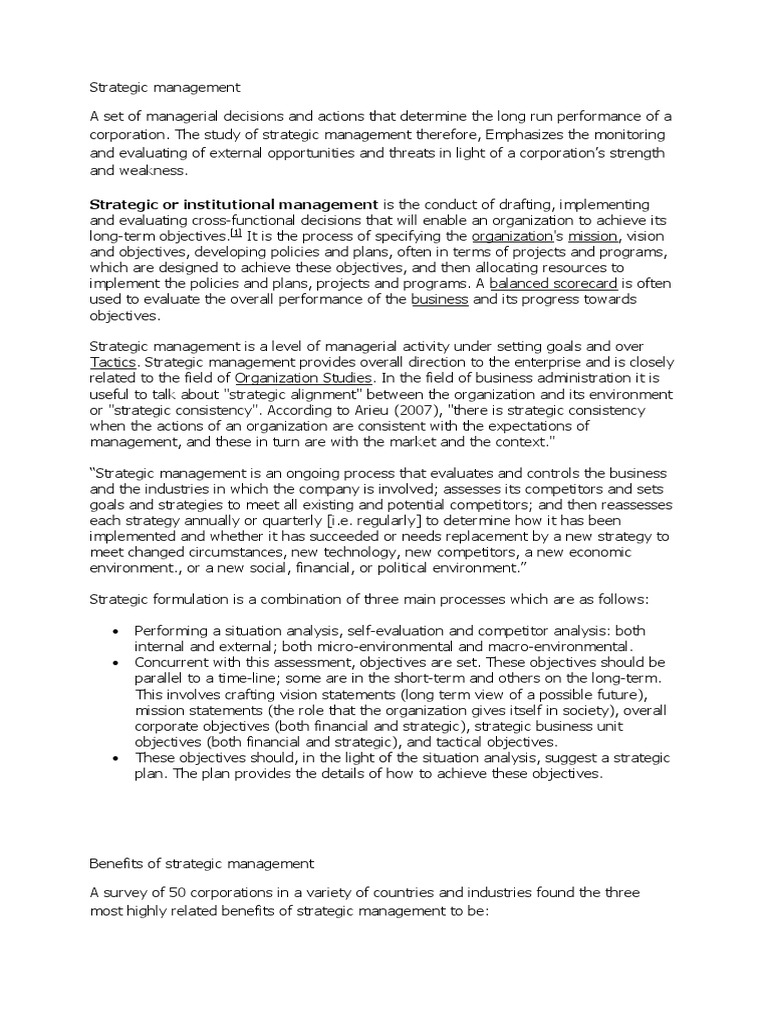 Strategic or Institutional Management Is The Conduct of Drafting ...