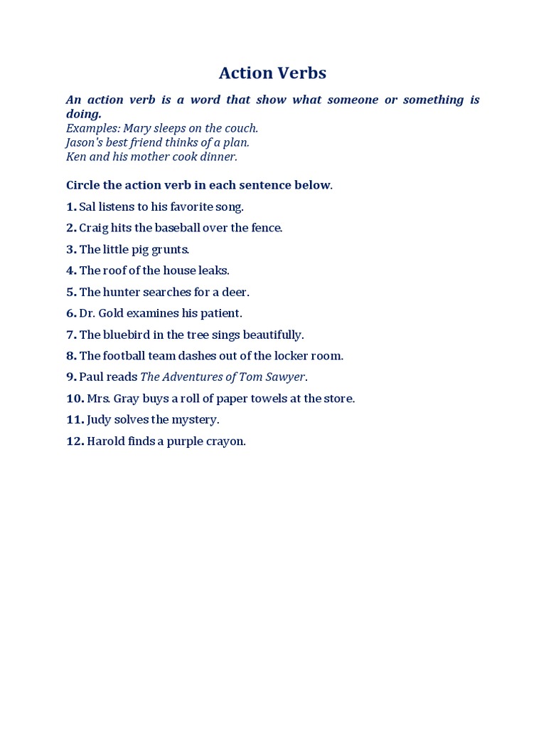 Action Verbs: An Action Verb Is A Word That Show What Someone or ...