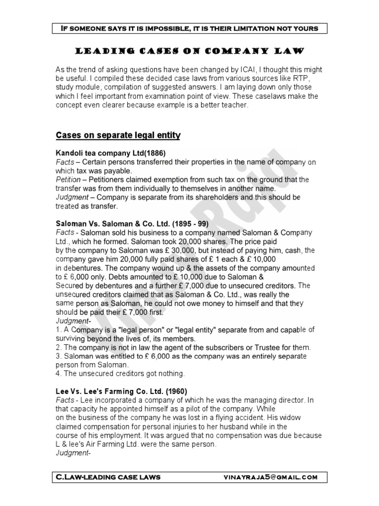 Corporatelaw Caselaws | PDF | Public Company | Legal Personality