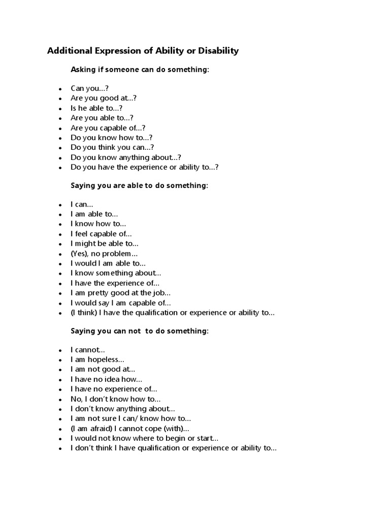 Additional Expression of Ability or Disability | PDF