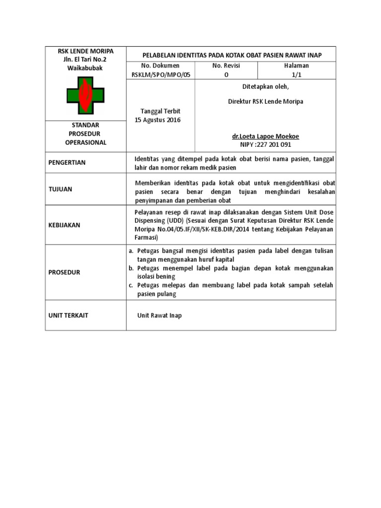 Spo Label Pada Kotak Obat Pasien | PDF