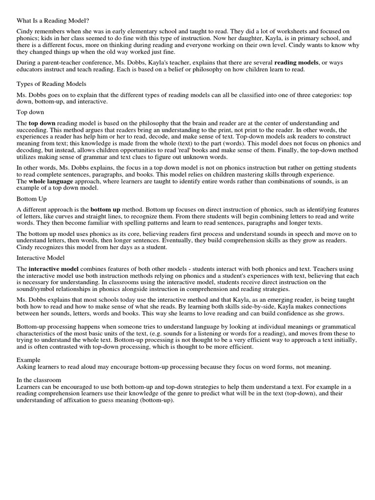 What Is A Reading Model | PDF | Reading (Process) | Top Down And Bottom ...