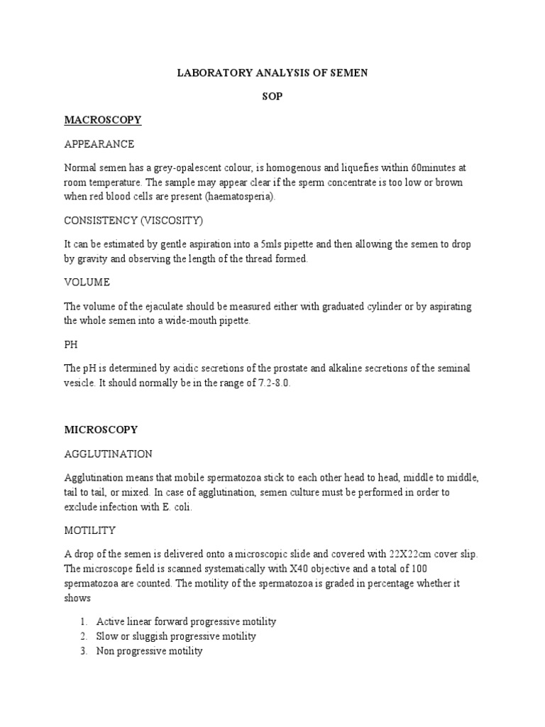 Laboratory Analysis of Semen SOP Macros | PDF | Staining | Semen