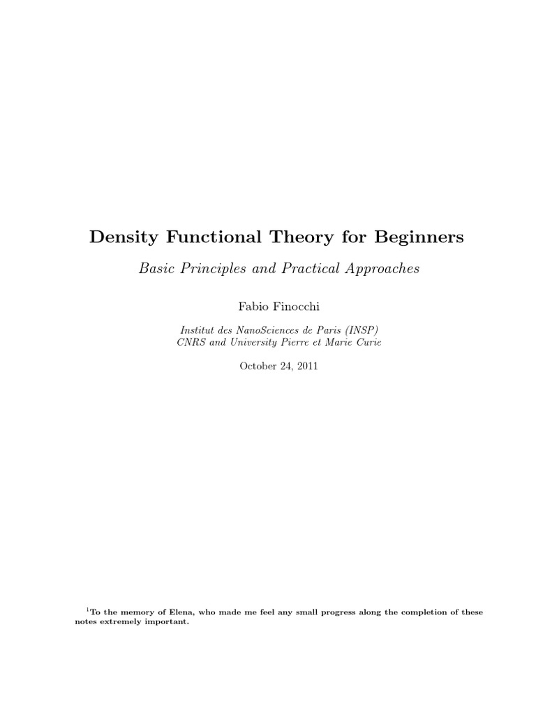 PDF DFT4beginners | PDF | Hartree–Fock Method | Ab Initio Quantum Chemistry Methods