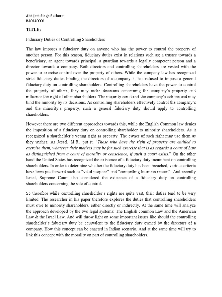 Corporate Law Abstract | PDF | Fiduciary | Corporate Law