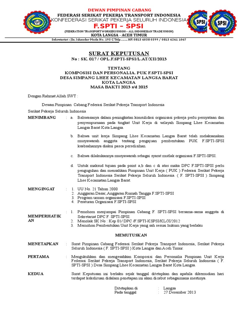 Surat Keputusan F. Spti - Spsi Baru | PDF