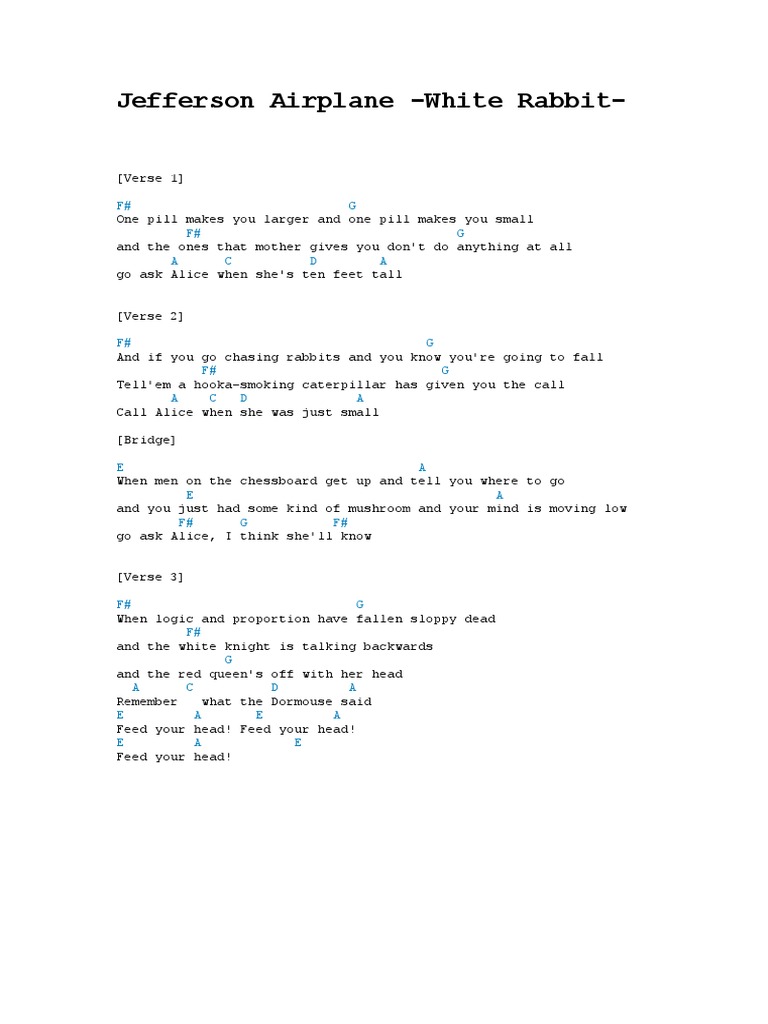 White Rabbit Lyrics and Guitar Tabs | PDF | Leisure
