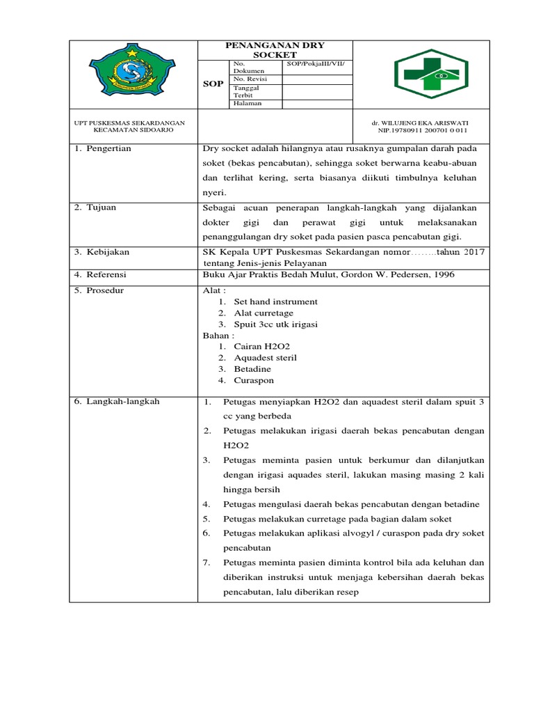 Sop Penanganan Dry Socket | PDF