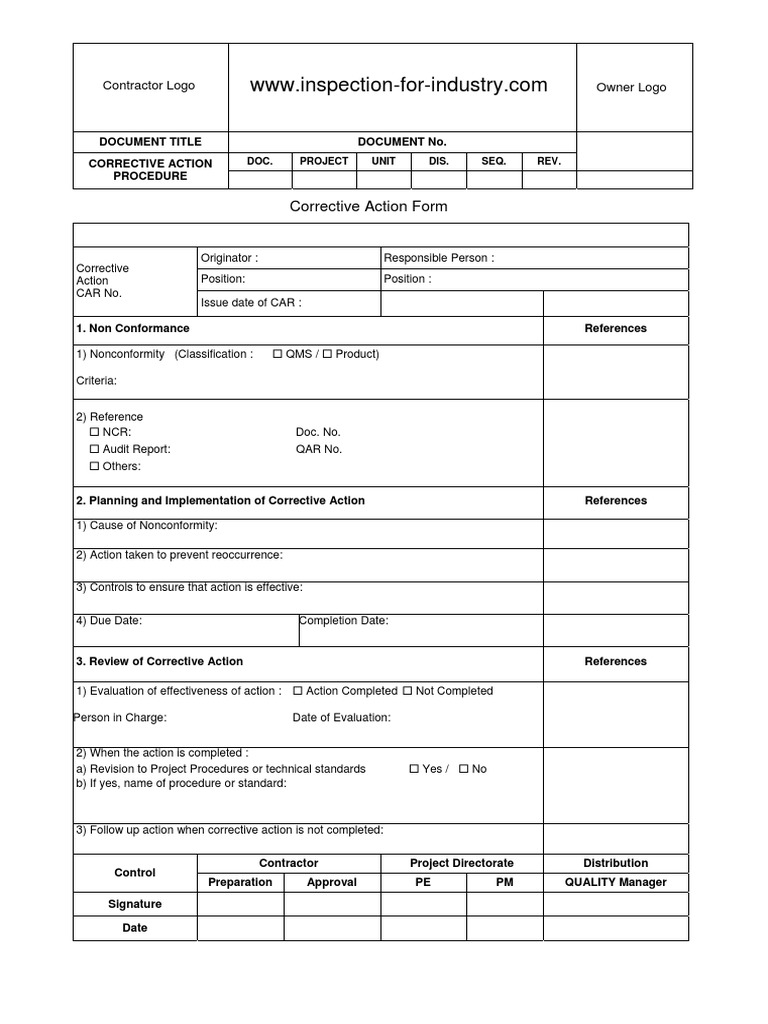 Corrective Action Form | PDF | Change Management | Evaluation