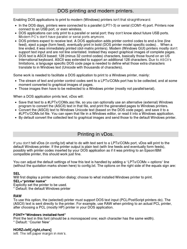 DOS Printing and Modern Printers.: SEL Sel "Printer Name" | PDF | Dos ...